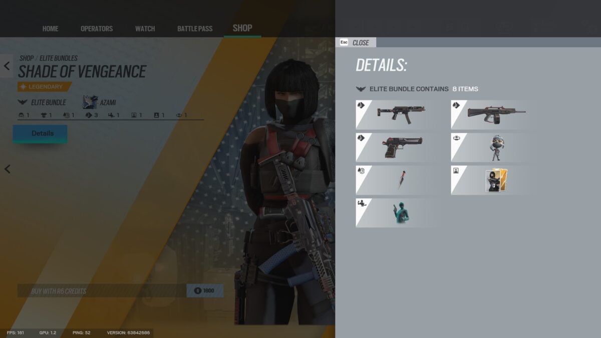 Rainbow Six Siege Azami Shade of Vengeance Elite Skin: Price, Items ...